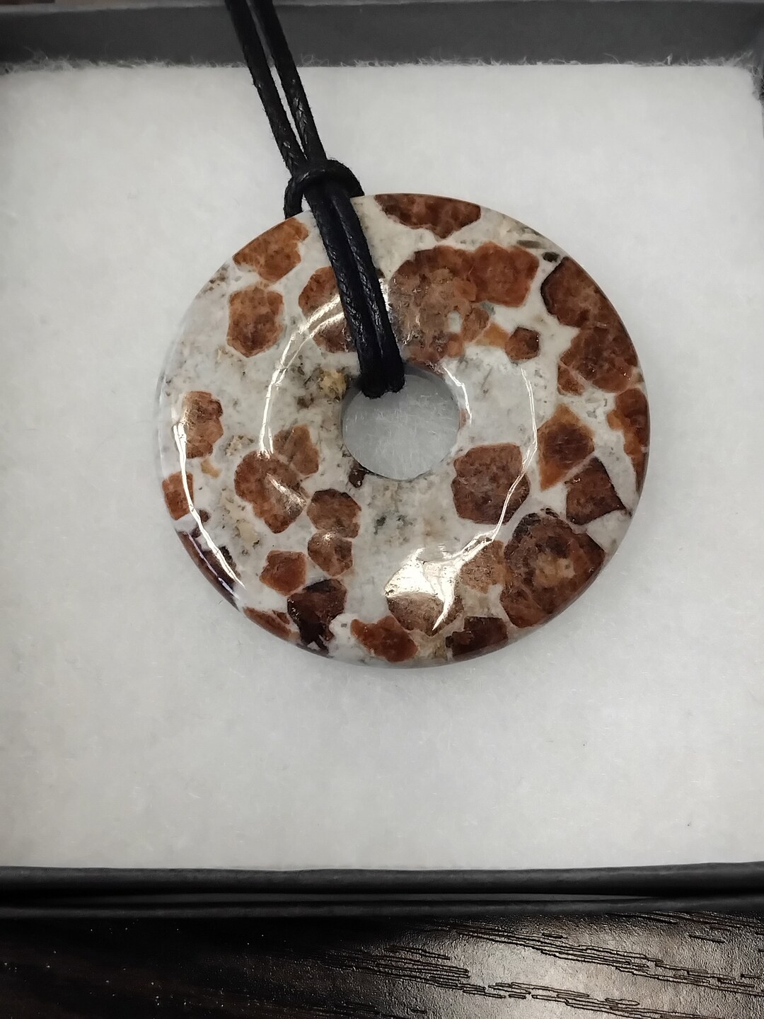 Garnet in Limestone -donut -50 Mm- Black Cord- NEW- Gift Box - Etsy