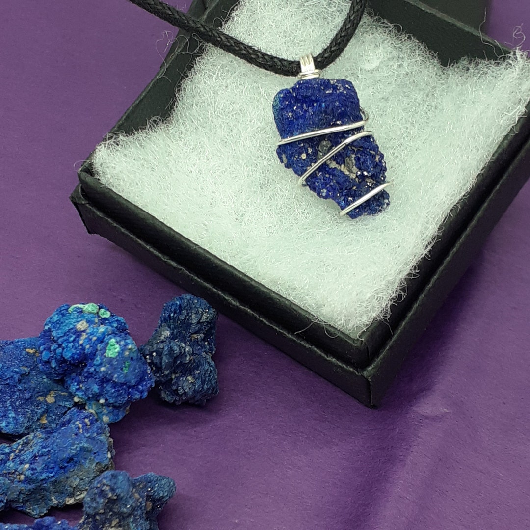 Azurite Pendant- Wire Wrapped-black Cord-gift for Yourself- 'stone of ...