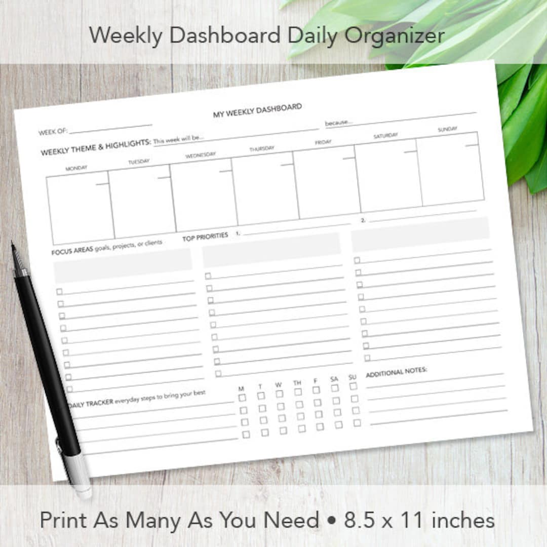Weekly Planner Organizer | Attractive Desktop Daily Tracker | Letter ...
