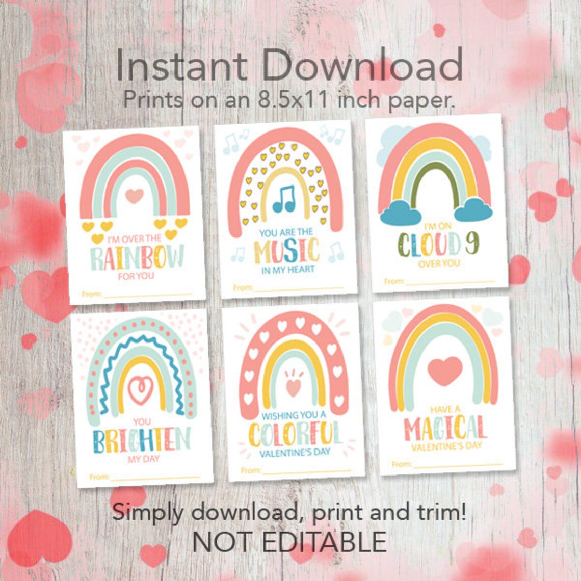 Printable Rainbow Valentine's Day Cards, Rainbow Classroom Valentine's ...