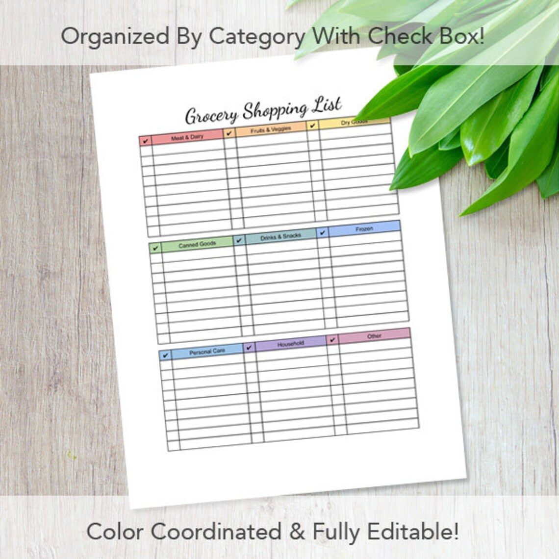 Grocery List Editable Google Docs | Color Coordinated Check List for ...