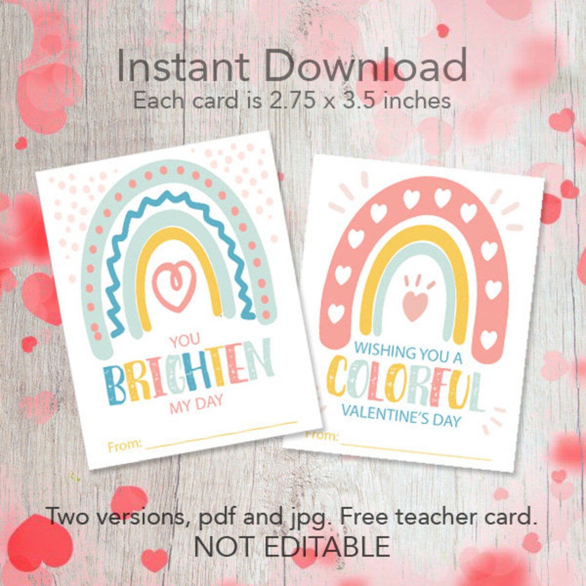 Printable Rainbow Valentine's Day Cards, Rainbow Classroom Valentine's ...
