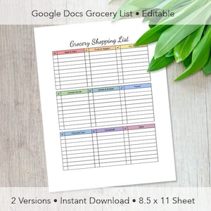 Google Docs Grocery List Template - Etsy UK