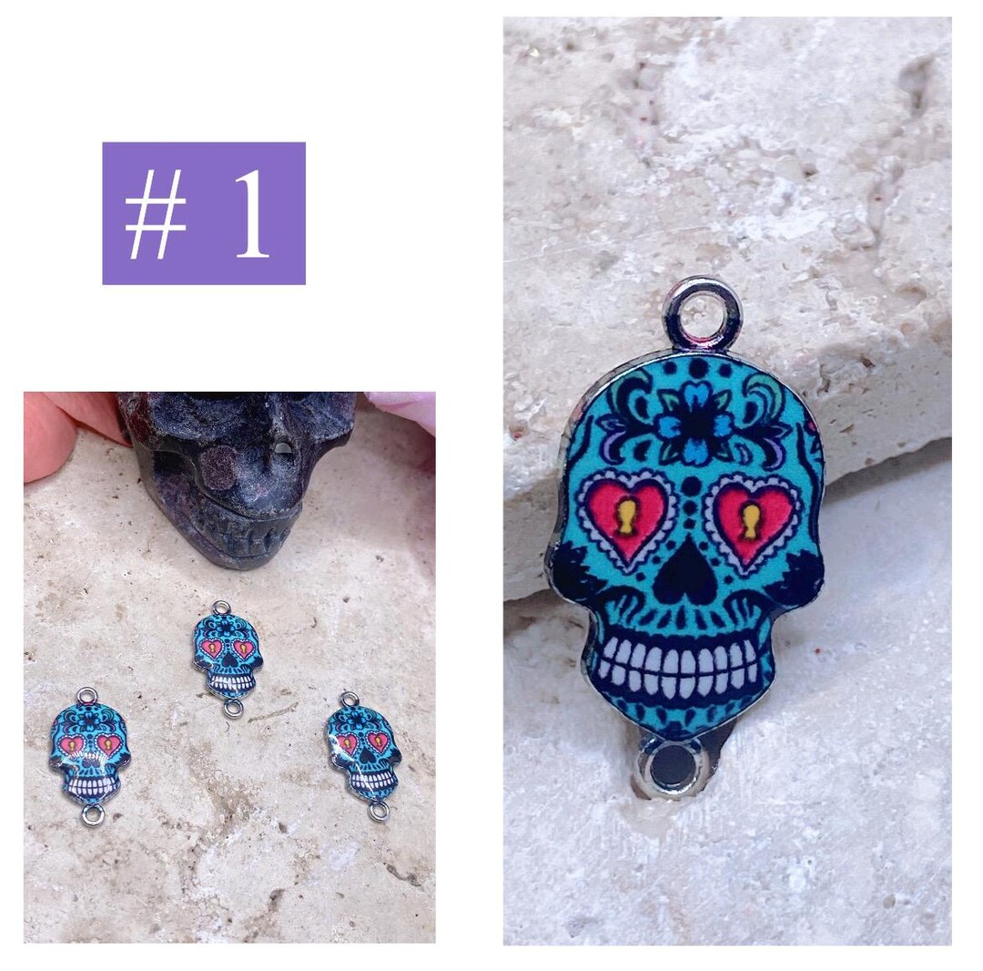 Skull Charms Halloween Day of the Dead Charms (2pcs) SILVER Tone ...