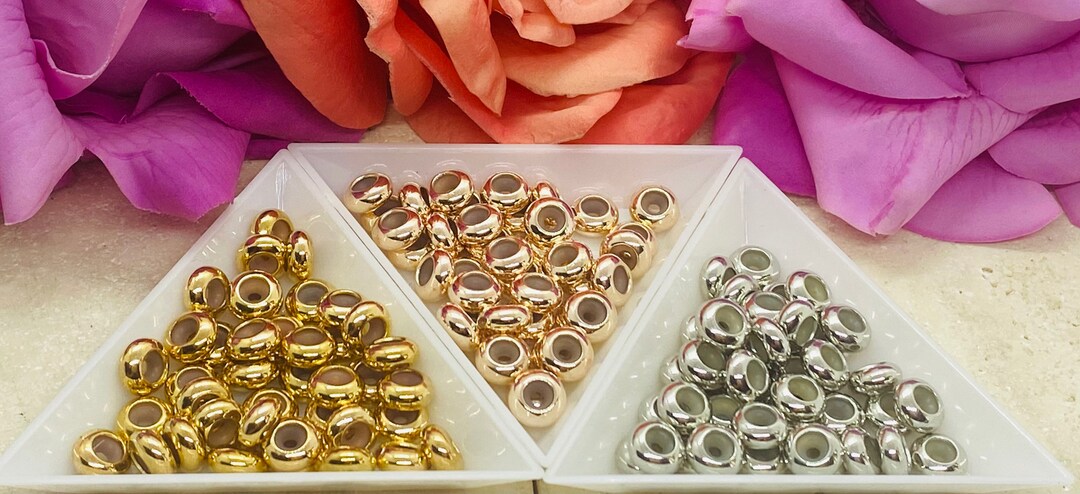 Adjustable Slider Beads: Brass & Silicone Stopper, Fits Pandora, 6pcs ...