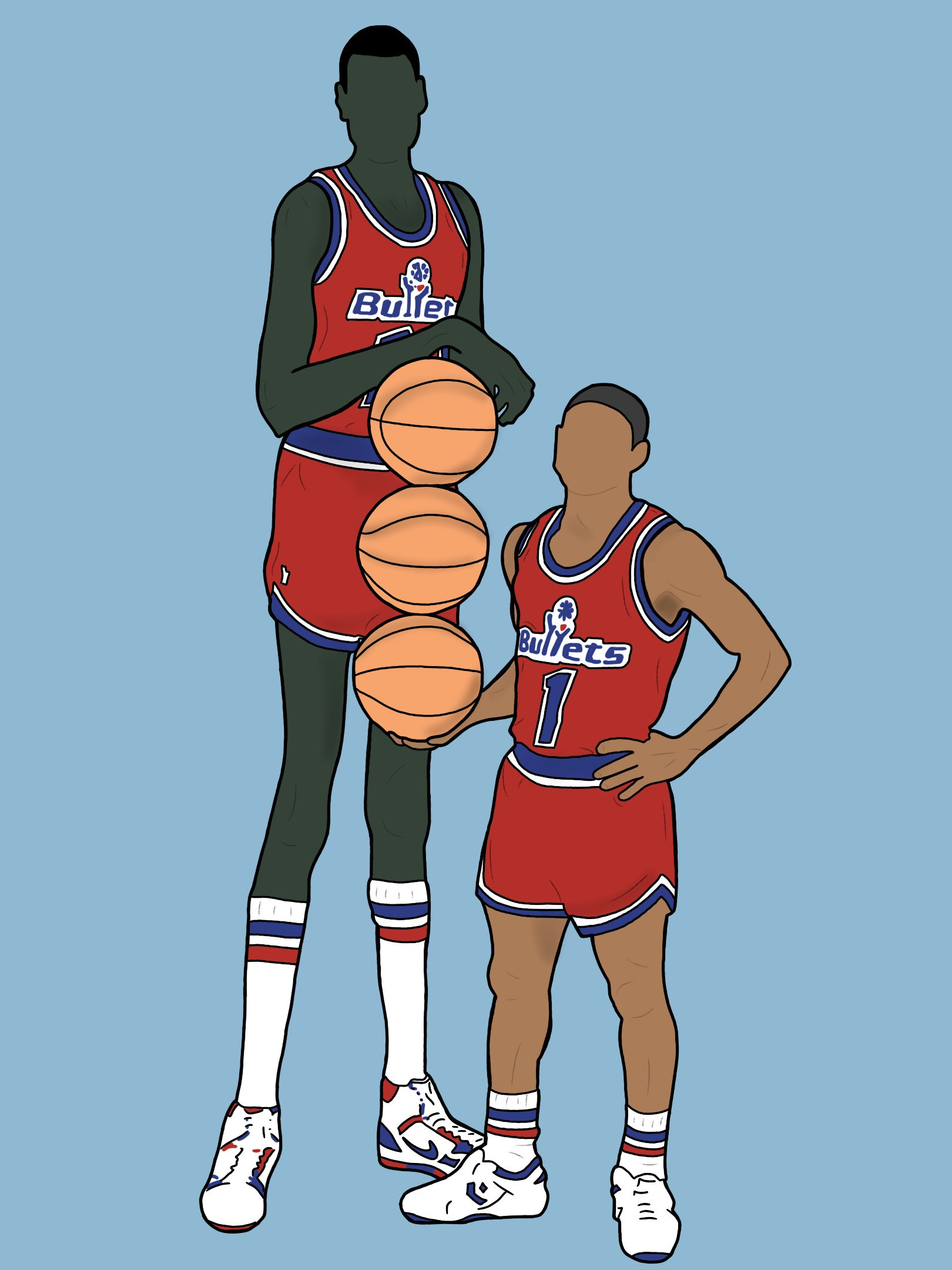 Drawing by Muggsy Bogues With Manute Bol Basketball Illustration Print Art NBA Etsy