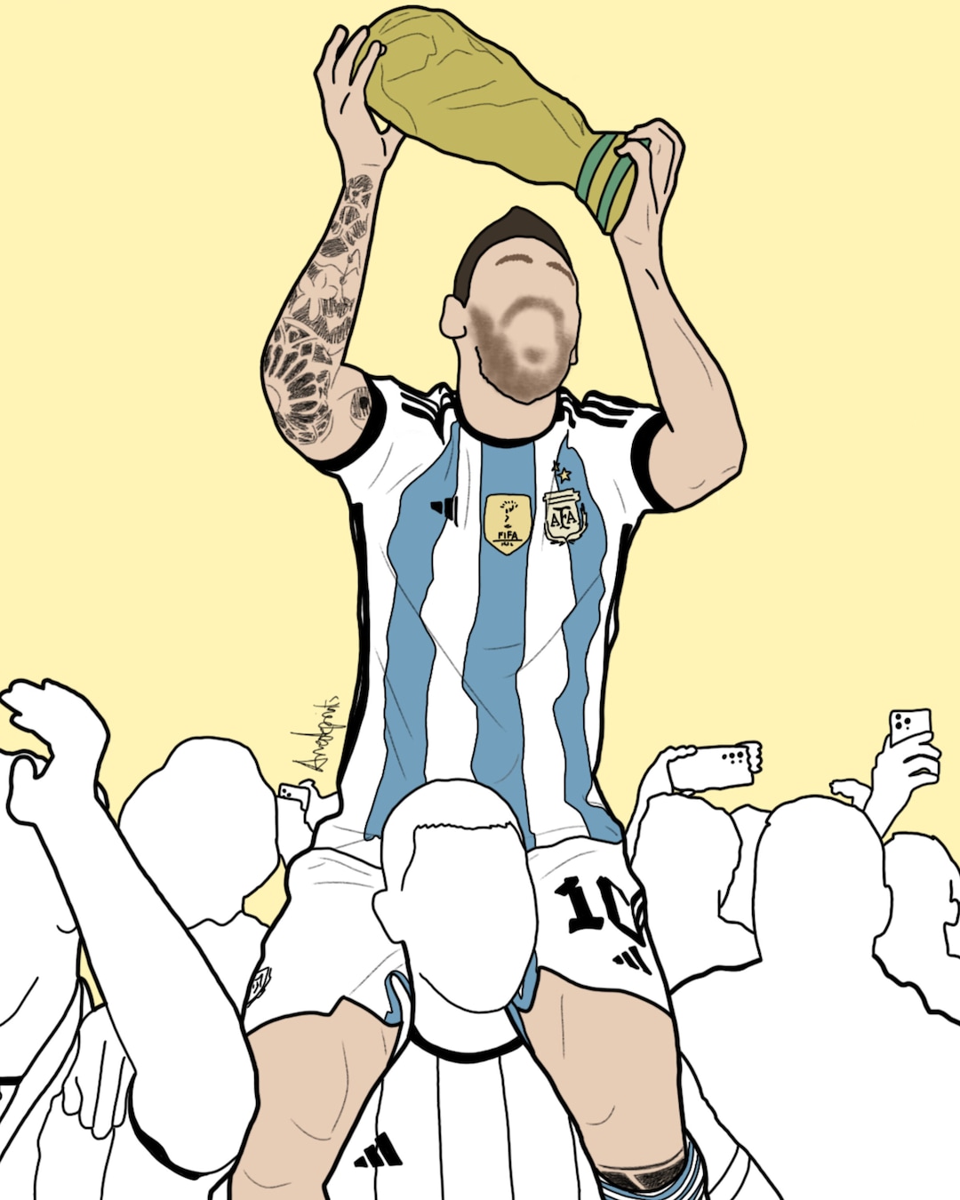 Dibujo de Leo Messi con la Copa del Mundo // Football Illustration ...