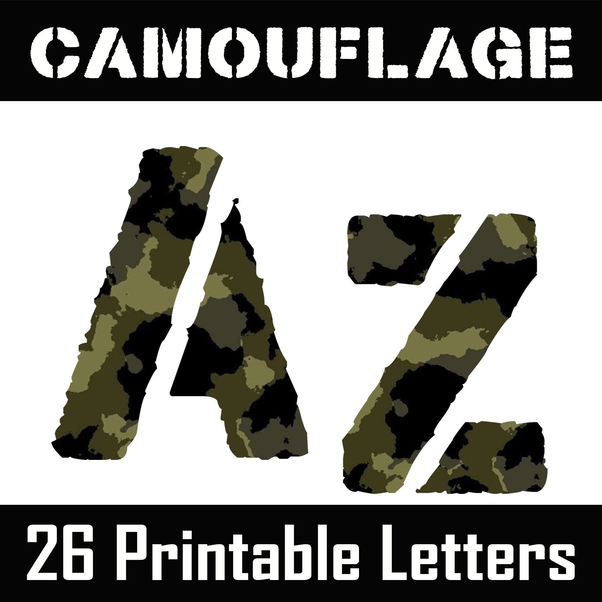 Camouflage Alphabet Letters | 26 Printable Digital Letters | Uppercase ...