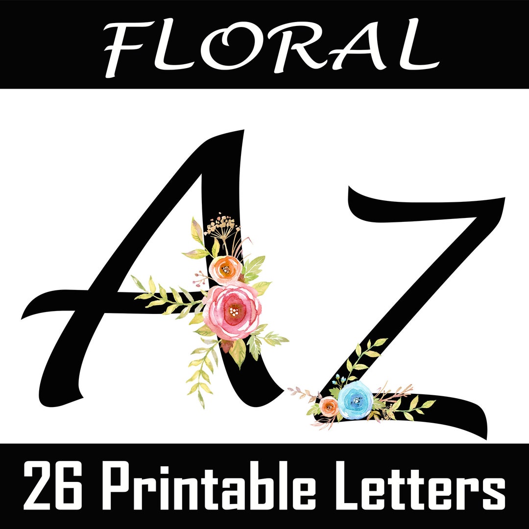 Floral Alphabet Letters 26 Printable Digital Letters Uppercase Letters ...