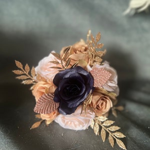 Glam Cascading Navy Rose Gold Blush Gold Wedding Bouquet, Teardrop Gold ...