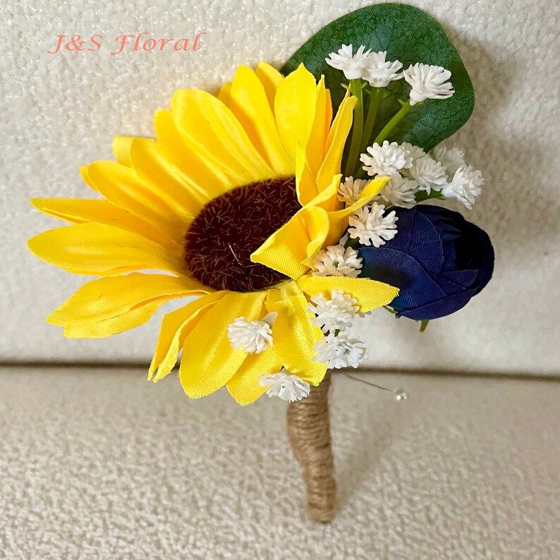 Cascading Sunflower Bridal Bouquet Sunflower Navy Wedding Etsy