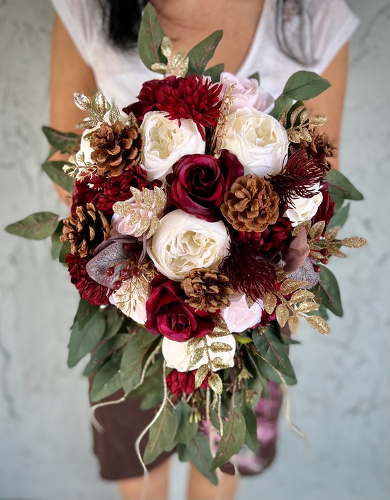 Gold And Burgundy Wedding Bouquet