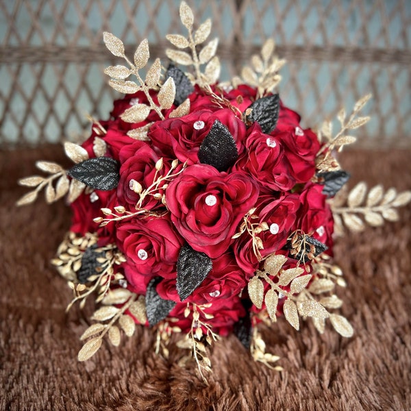 Red Black Bouquet - Etsy