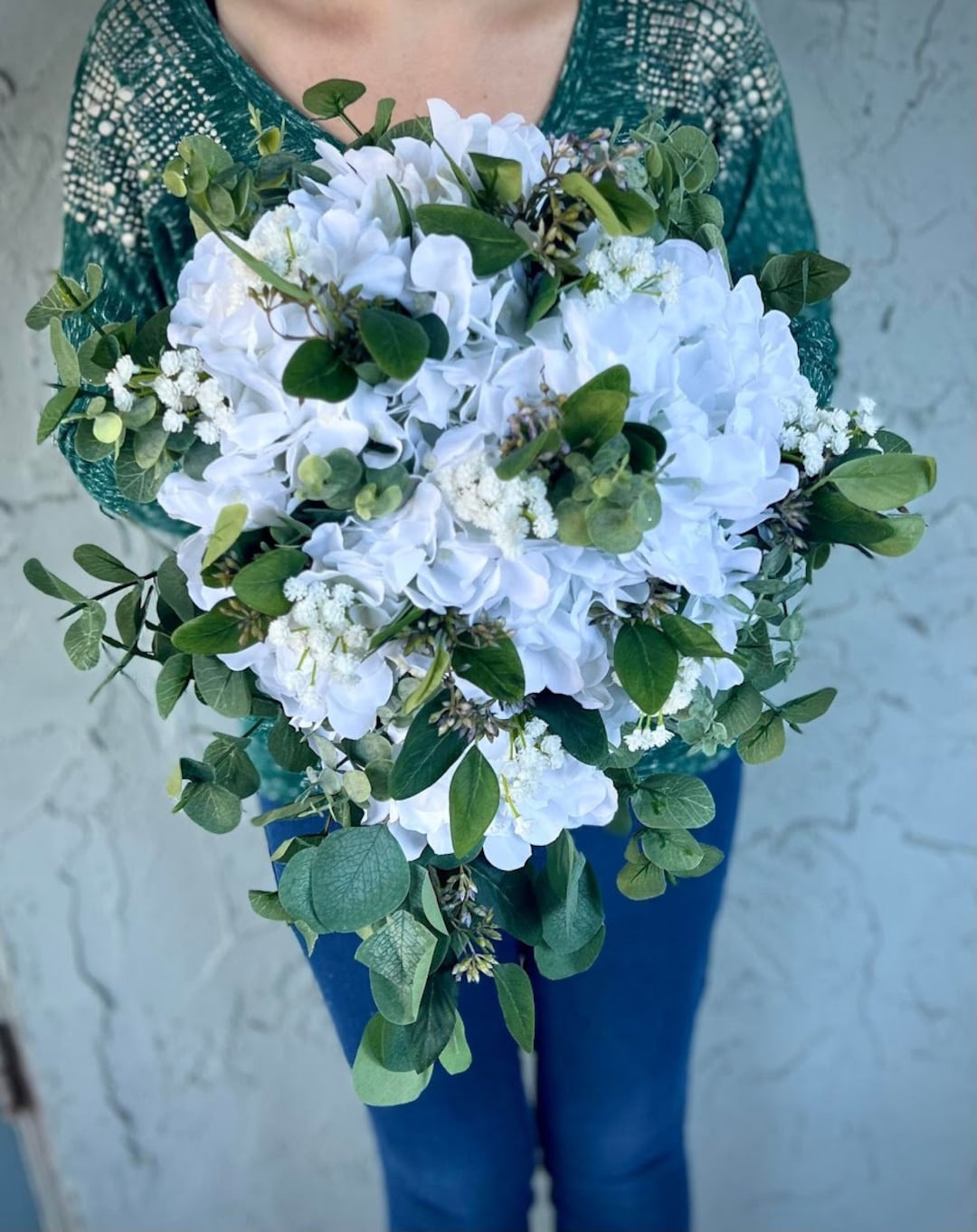 Cascading White Greenery Wedding Bouquet, Rustic Bridal Bouquet ...