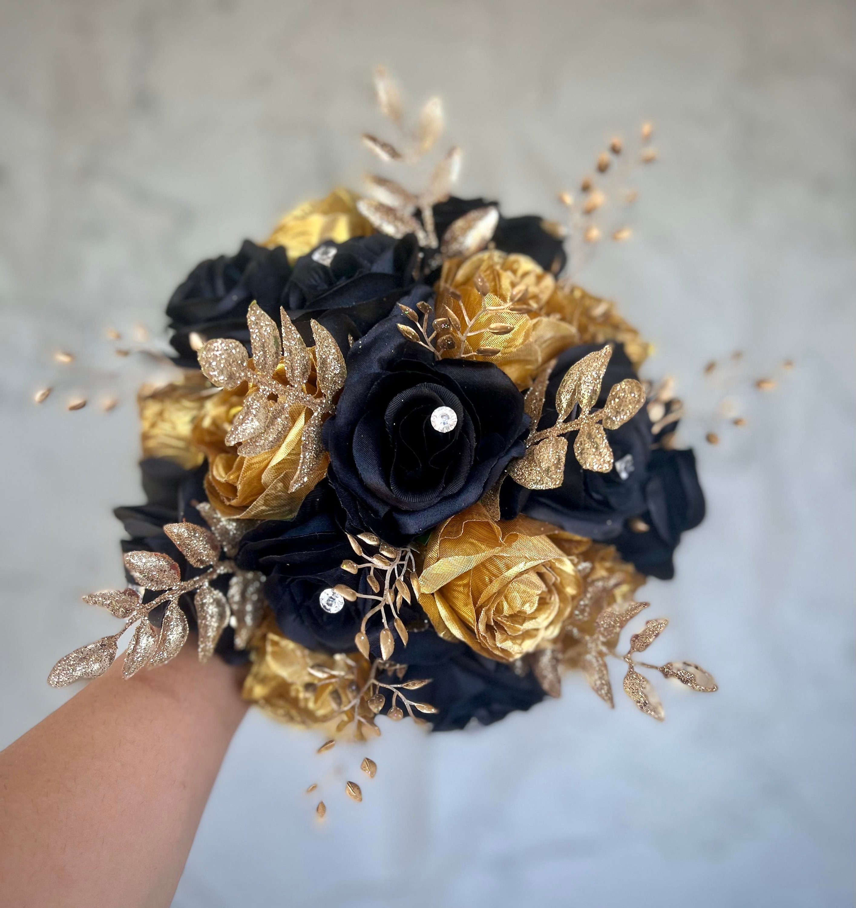 Glam Gold Black Bridal Bouquet Bling Gold Glitter Quinceanera - Etsy