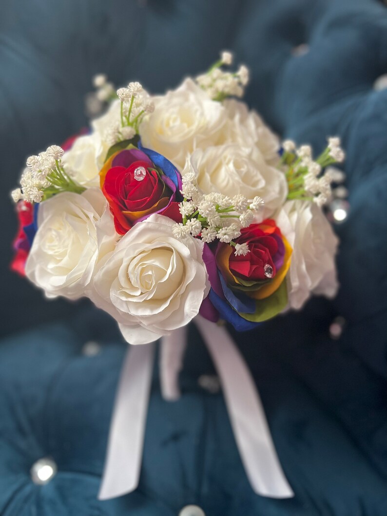Rainbow Wedding Bouquet Mix Colors Roses Bridal Bouquet - Etsy