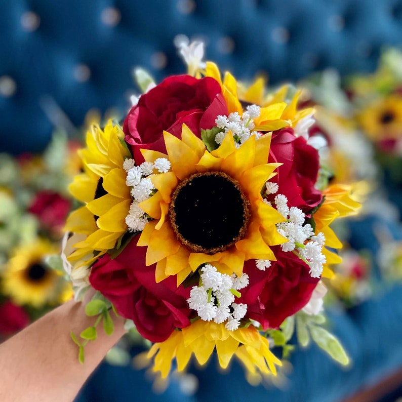 Boho Sunflower Bridal Bouquet Sunflower Burgundy Wedding | Etsy