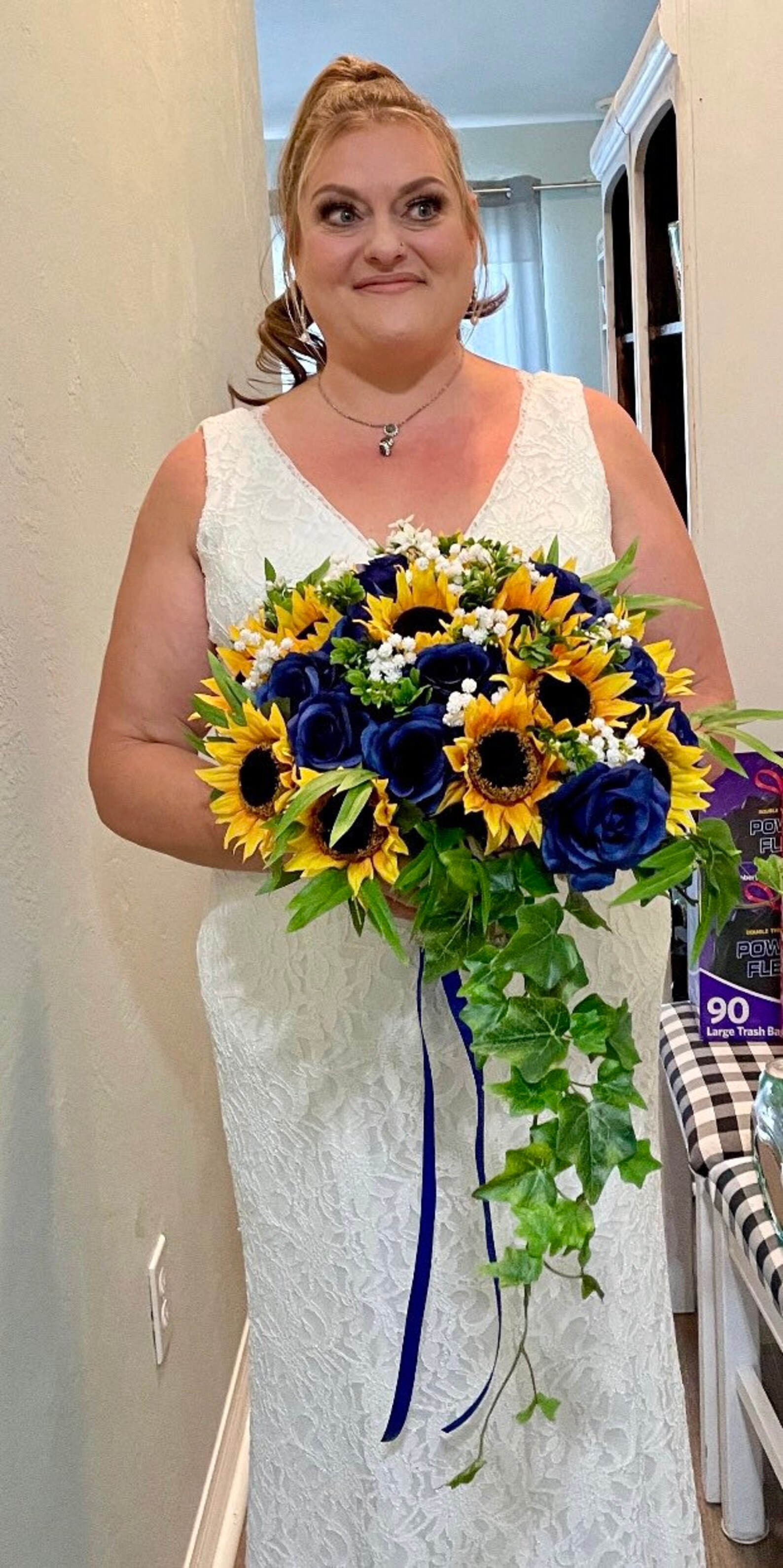 Cascading Sunflower Bridal Bouquet Sunflower Royal Blue Etsy