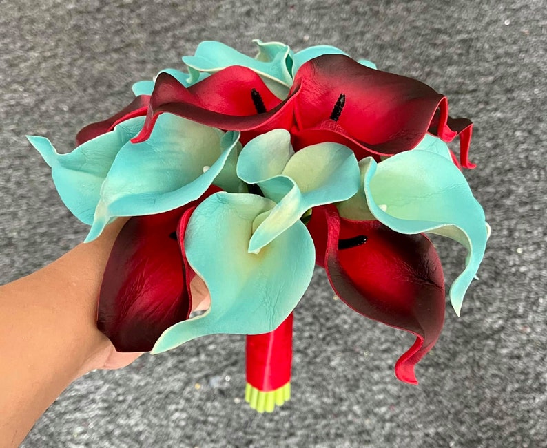 Stunning Red Turquoise Bridal Bouquet Burgundy Aqua Wedding - Etsy