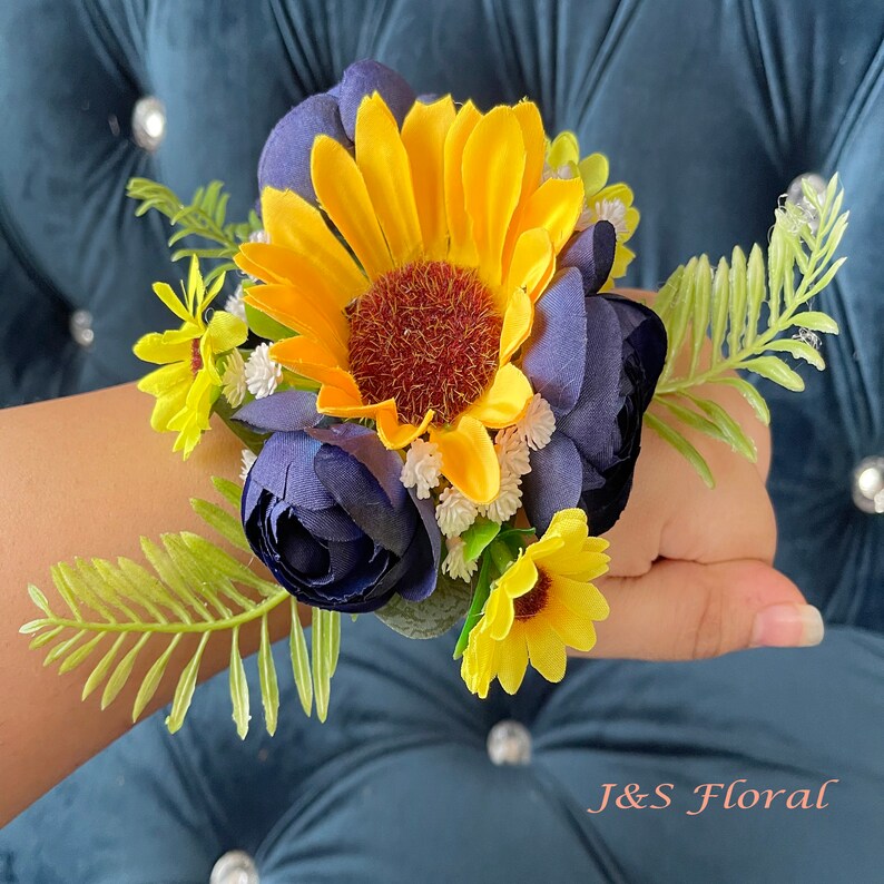 Cascading Sunflower Bridal Bouquet Sunflower Navy Wedding Etsy