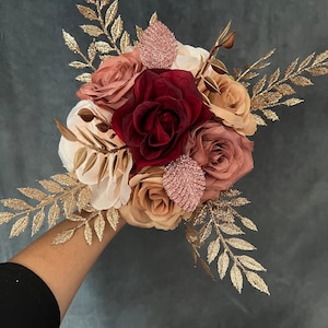 Rose Gold Burgundy Wedding Bouquet: Elegant Silk Flower Bridal Bouquet ...