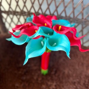 Stunning Red Turquoise Bridal Bouquet, Red Aqua Wedding Bouquet, Red ...