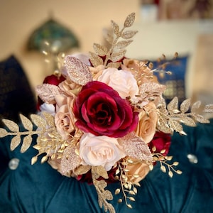 Glam Cascading Burgundy Rose Gold Blush Gold Wedding Bouquet - Etsy