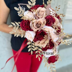 Stunning Rose Gold Burgundy Champagne Gold Wedding Bouquet - Etsy