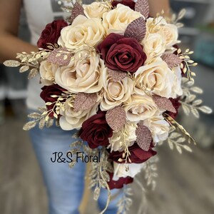 Stunning Rose Gold Burgundy Champagne Gold Wedding Bouquet - Etsy
