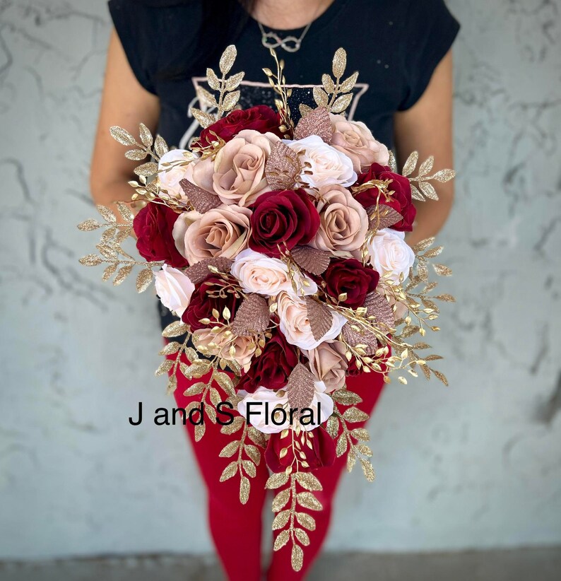 Stunning Rose Gold Burgundy Champagne Gold Wedding Bouquet - Etsy