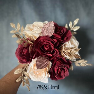Stunning Rose Gold Burgundy Champagne Gold Wedding Bouquet, Gold Wine ...