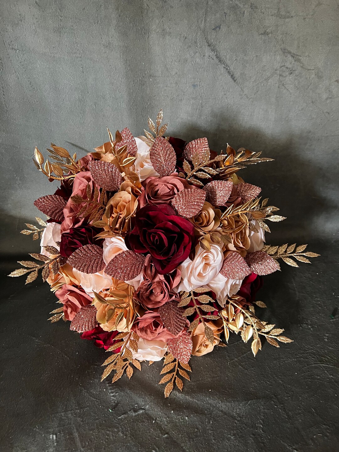 Rose Gold Burgundy Wedding Bouquet: Elegant Silk Flower Bridal Bouquet ...