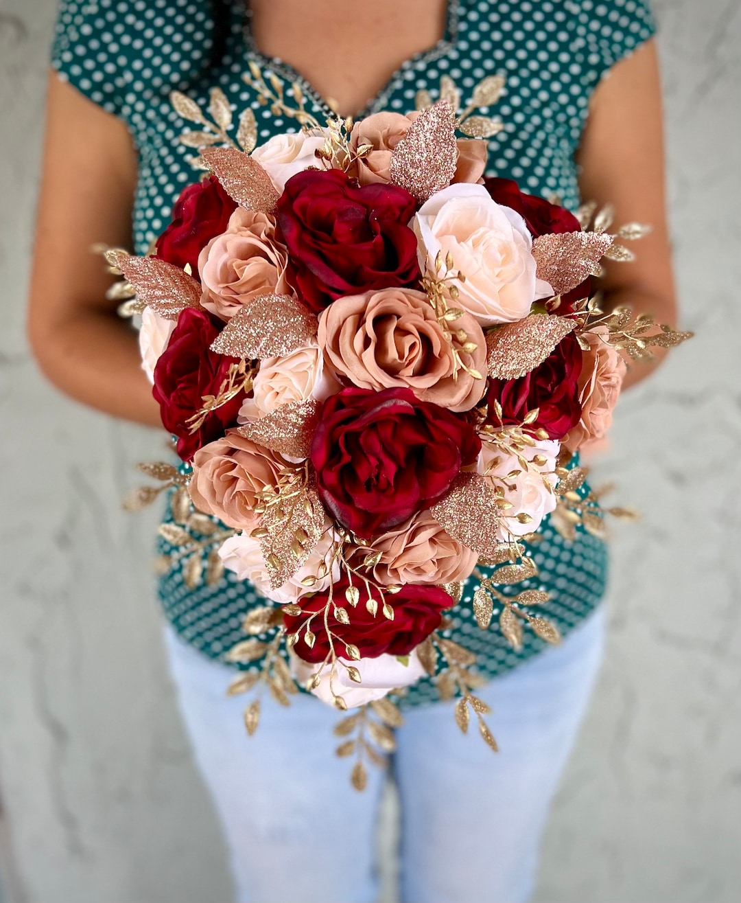 Stunning Rose Gold Burgundy Champagne Gold Wedding Bouquet - Etsy