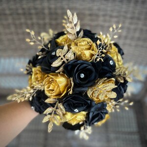 Glam Gold Black Bridal Bouquet, Bling Gold Glitter Quinceanera Bouquet ...