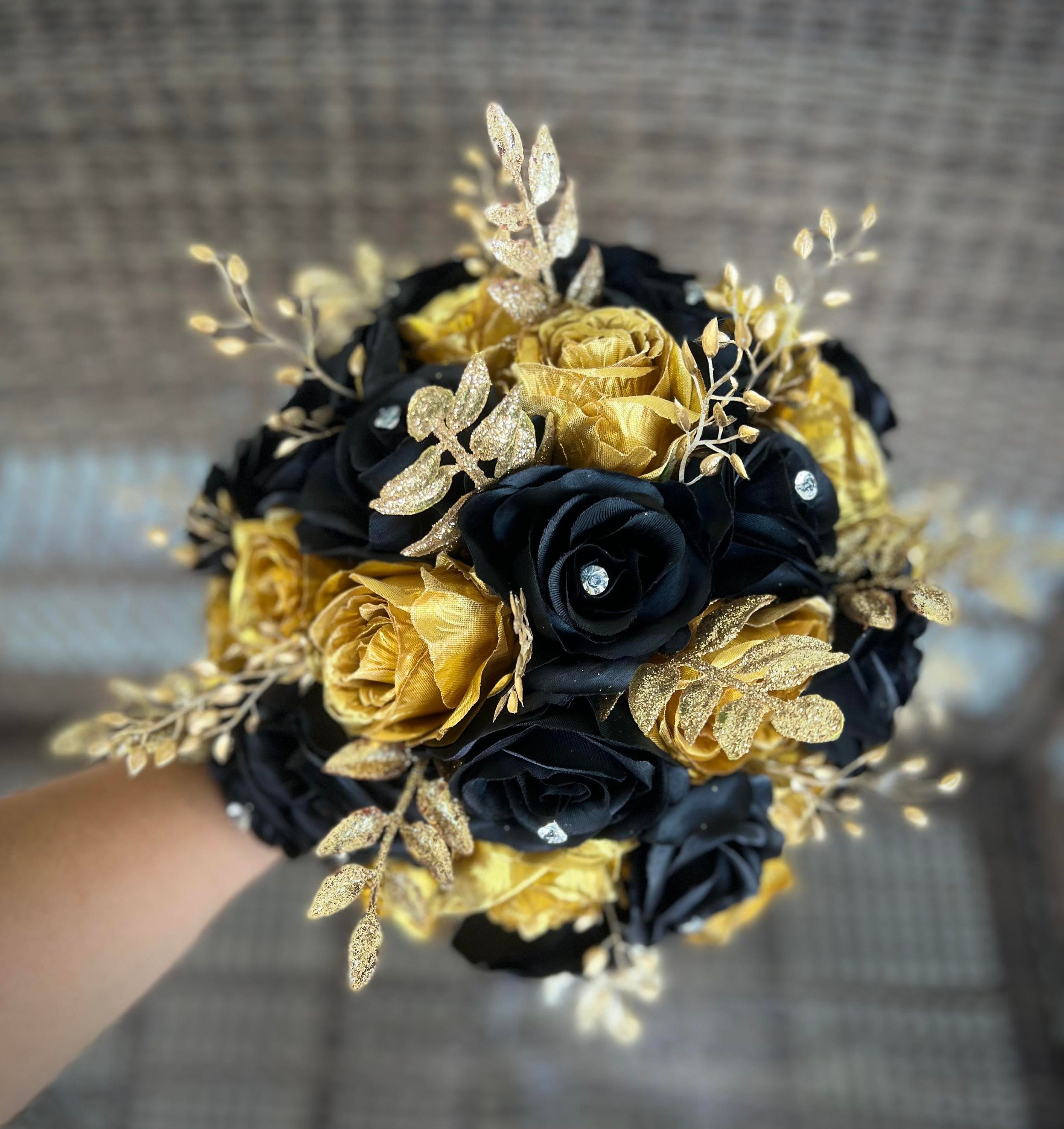 Glam Gold Black Bridal Bouquet Bling Gold Glitter Quinceanera - Etsy