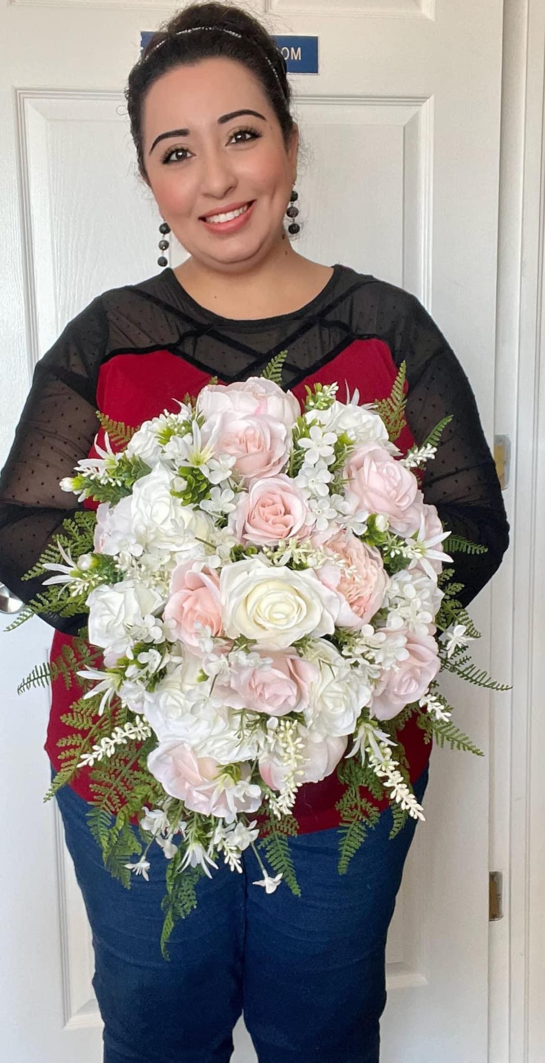 Blush Pink Rose Wedding Bouquet: Cascading Bridal Teardrop Design - Etsy