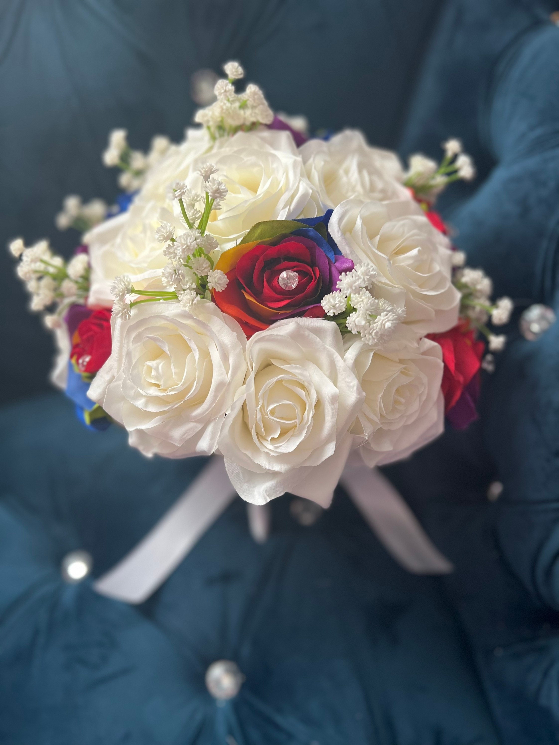 Rainbow Wedding Bouquet Mix Colors Roses Bridal Bouquet - Etsy