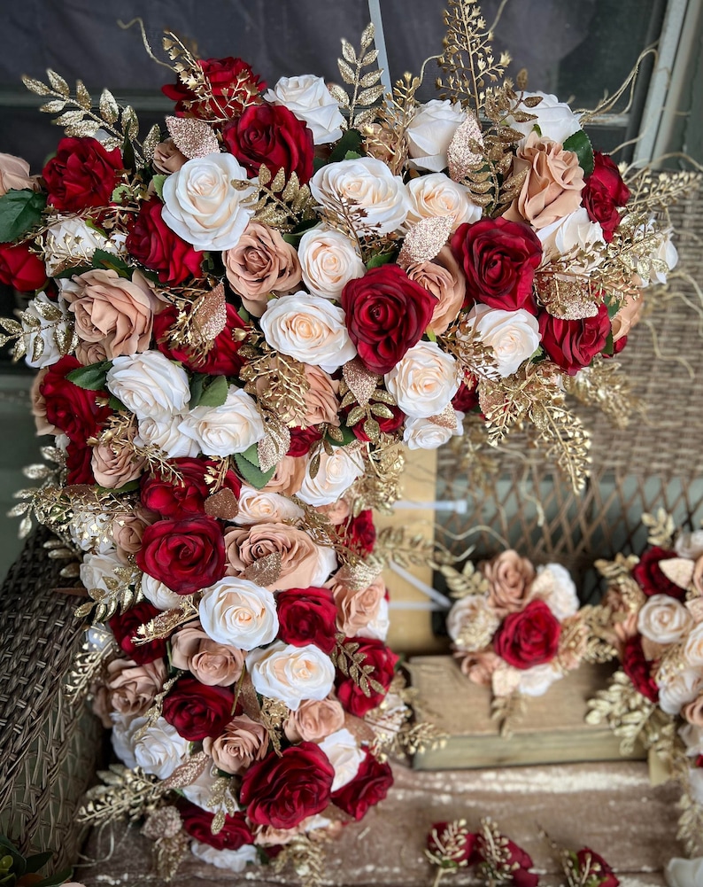 Stunning Rose Gold Burgundy Champagne Gold Wedding Bouquet - Etsy