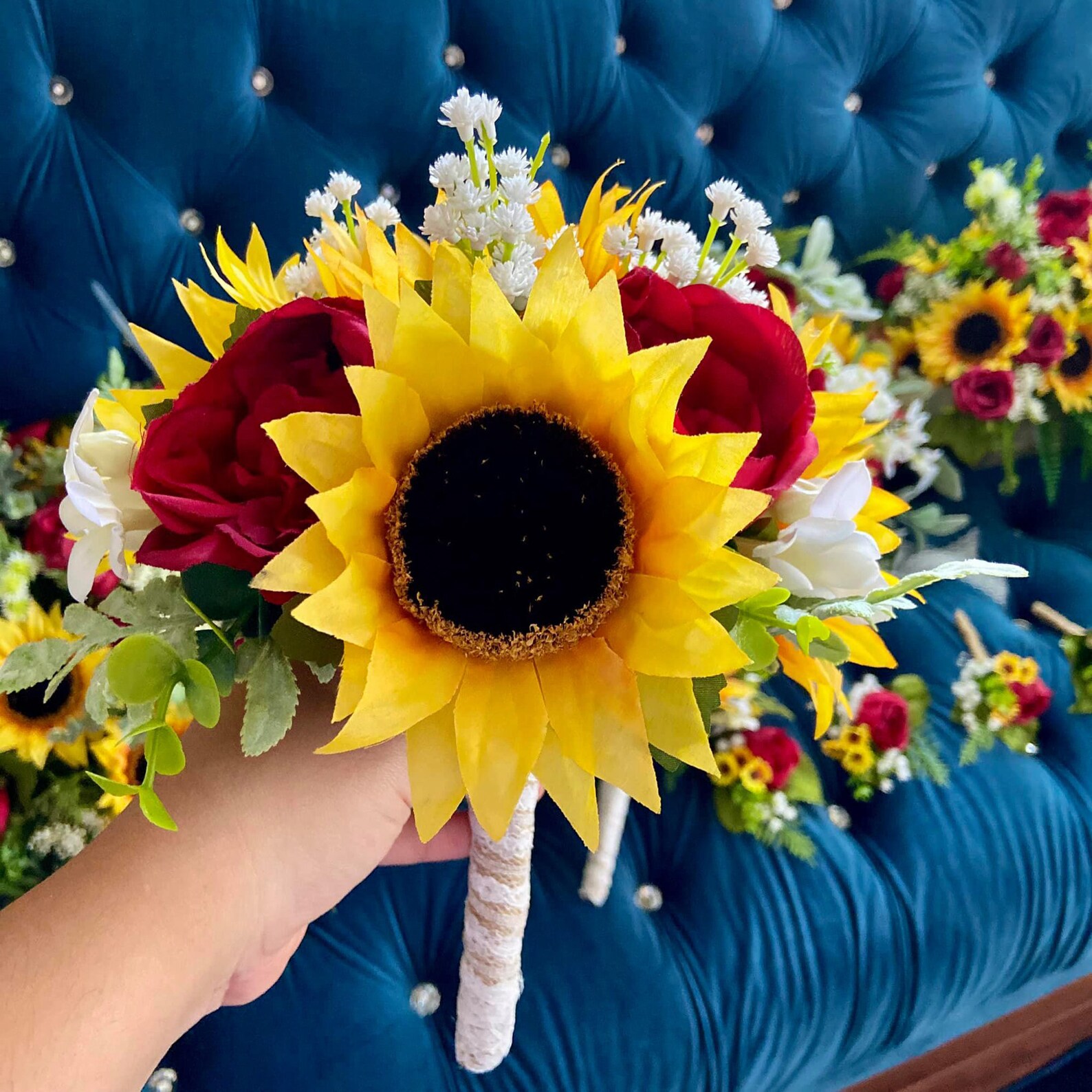 Boho Sunflower Bridal Bouquet Sunflower Burgundy Wedding - Etsy