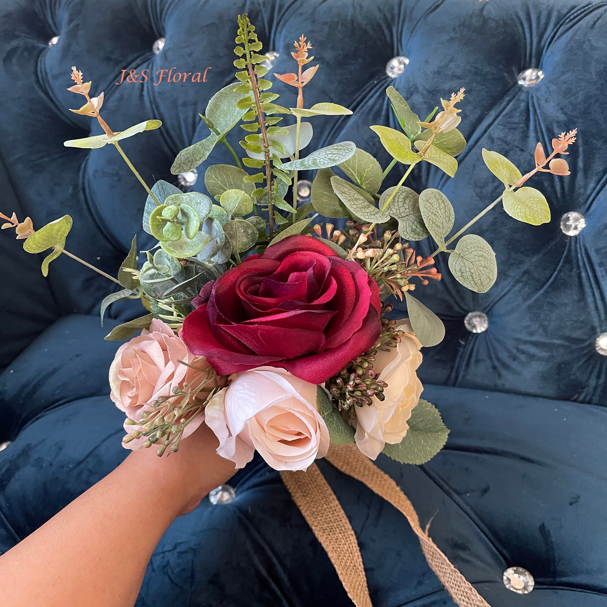 Organic Burgundy Blush Rose Gold Wedding Bouquet Boho Garden | Etsy