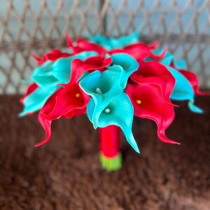 Stunning Red Turquoise Bridal Bouquet, Red Aqua Wedding Bouquet, Red ...