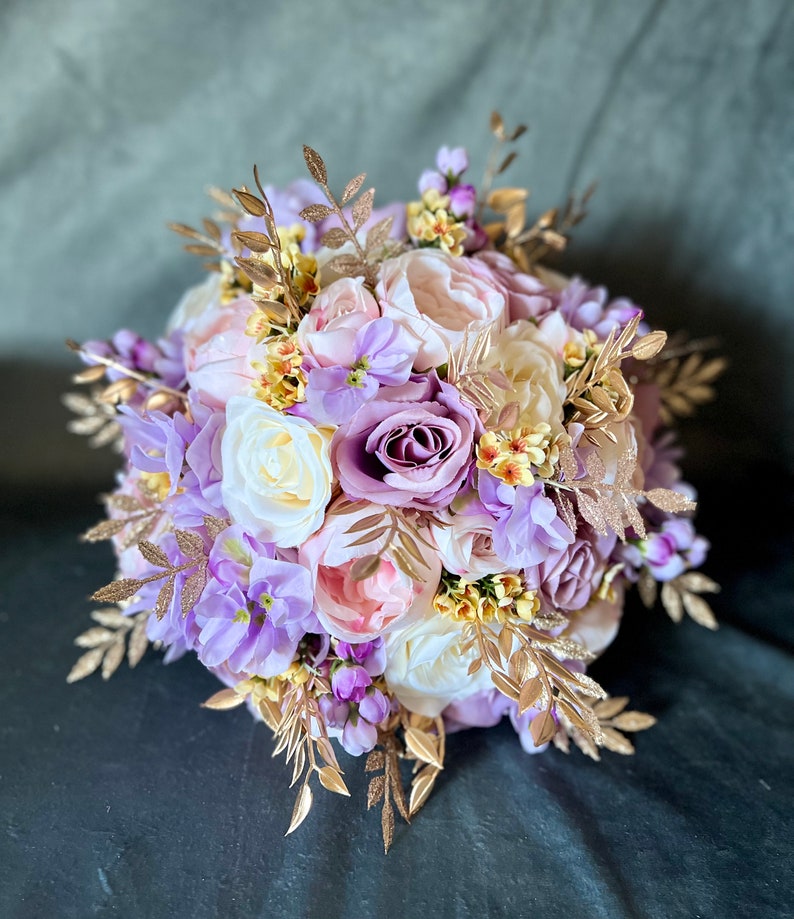 Pastel Roses Bridal Bouquet: Pink, Lavender, Gold Wedding Bouquet - Etsy