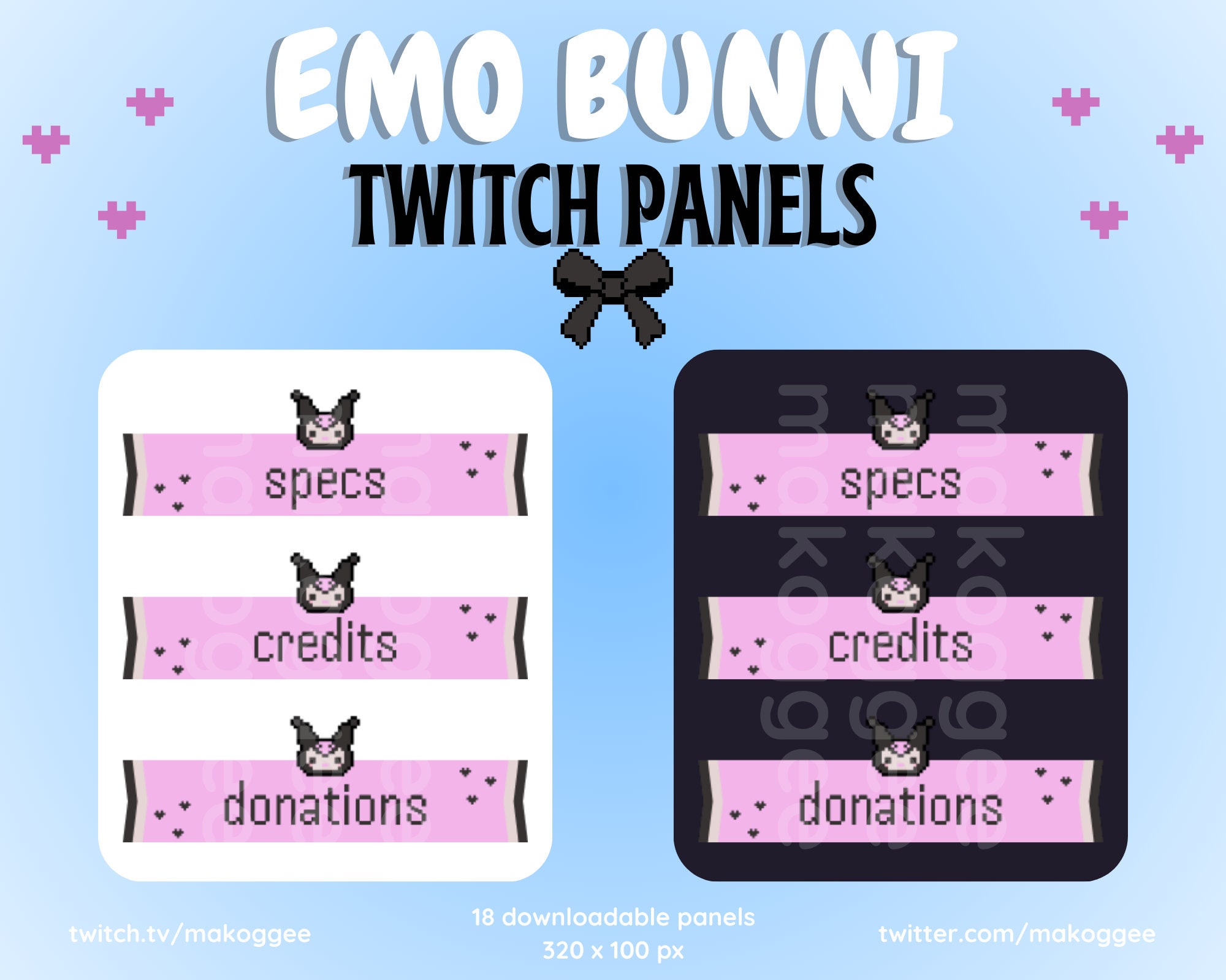 Kawaii Pixel Art Emo Bunni Twitch Discord and Stream Panels - Etsy