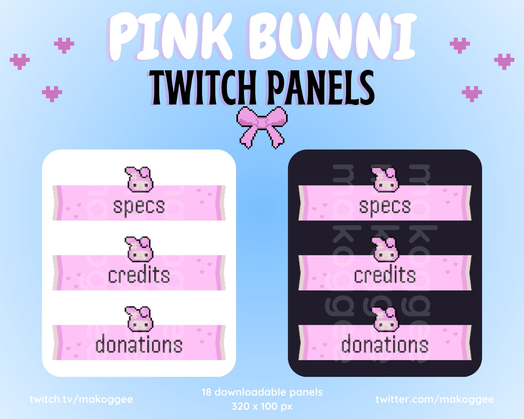 Kawaii Pixel Art Pink Bunni Twitch Discord and Stream Panels - Etsy