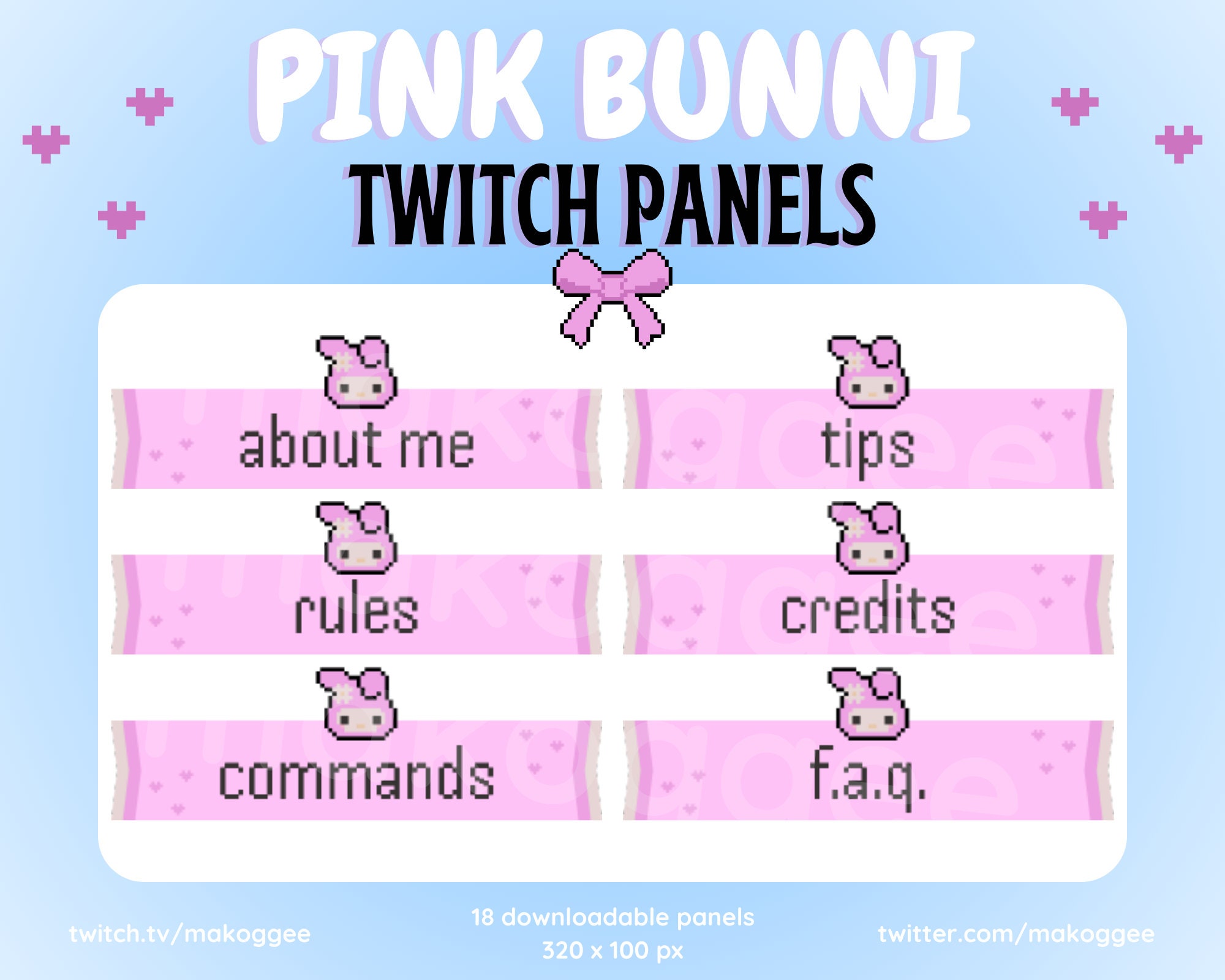 Kawaii Pixel Art Pink Bunni Twitch Discord and Stream Panels - Etsy