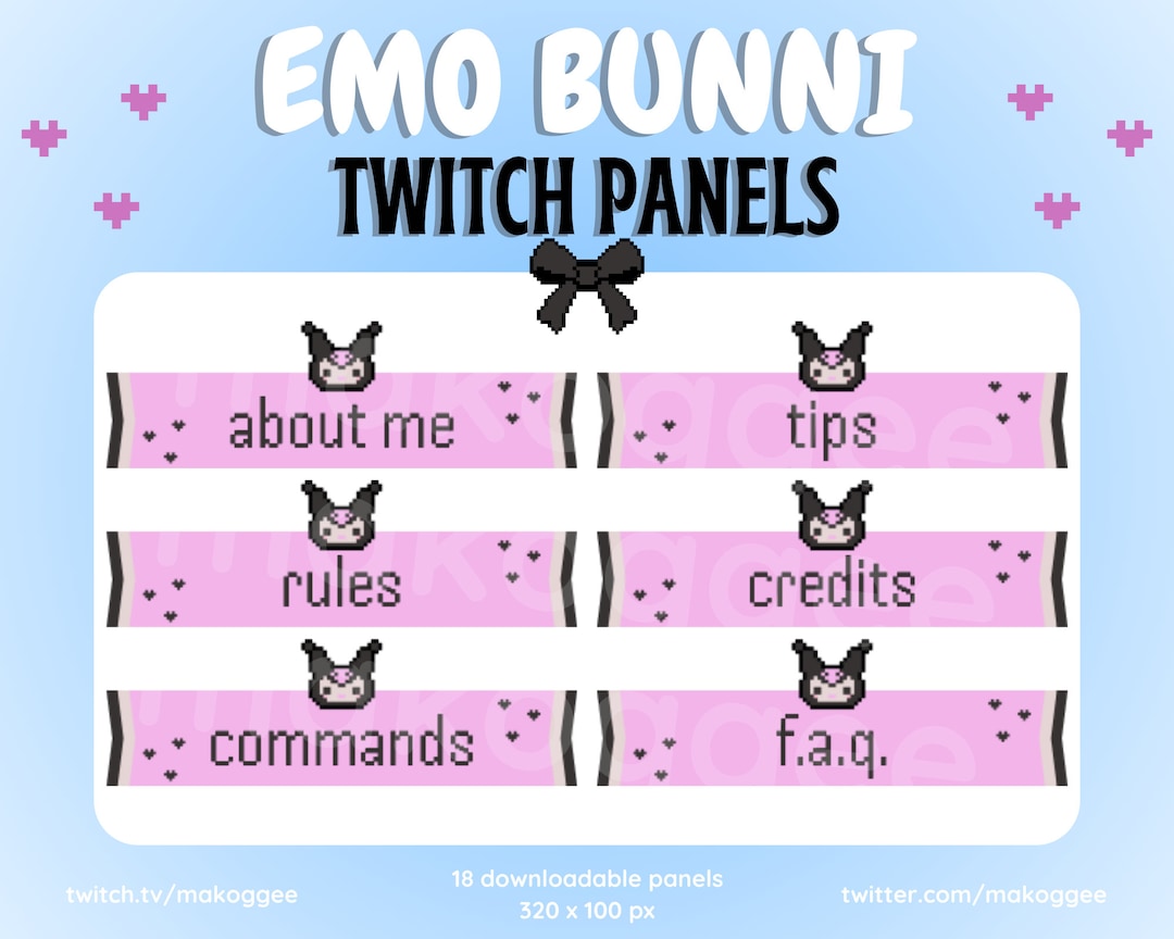 Kawaii Pixel Art Emo Bunni Twitch Discord and Stream Panels - Etsy