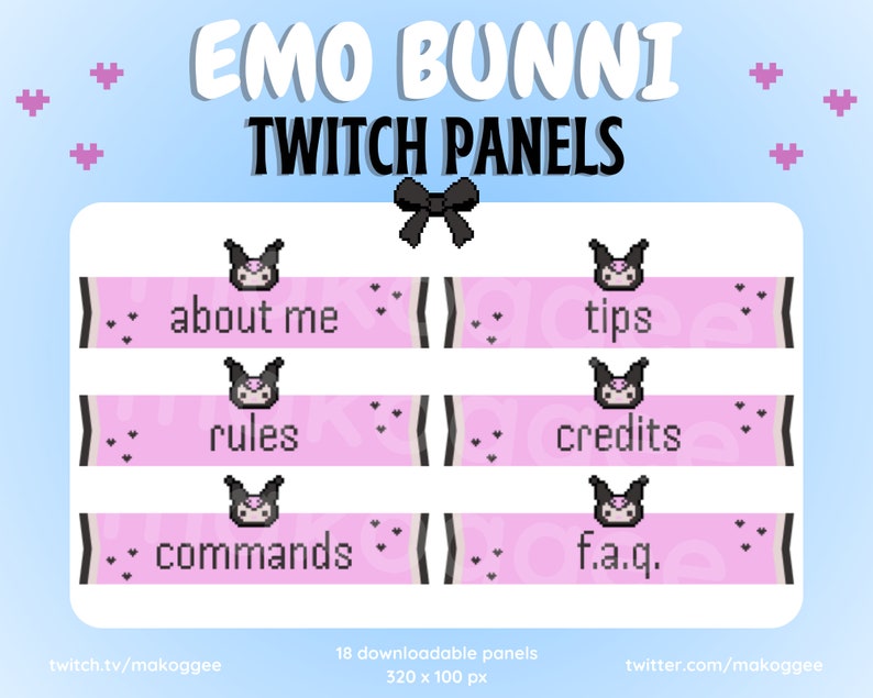 Kawaii Pixel Art Emo Bunni Twitch Discord and Stream Panels - Etsy