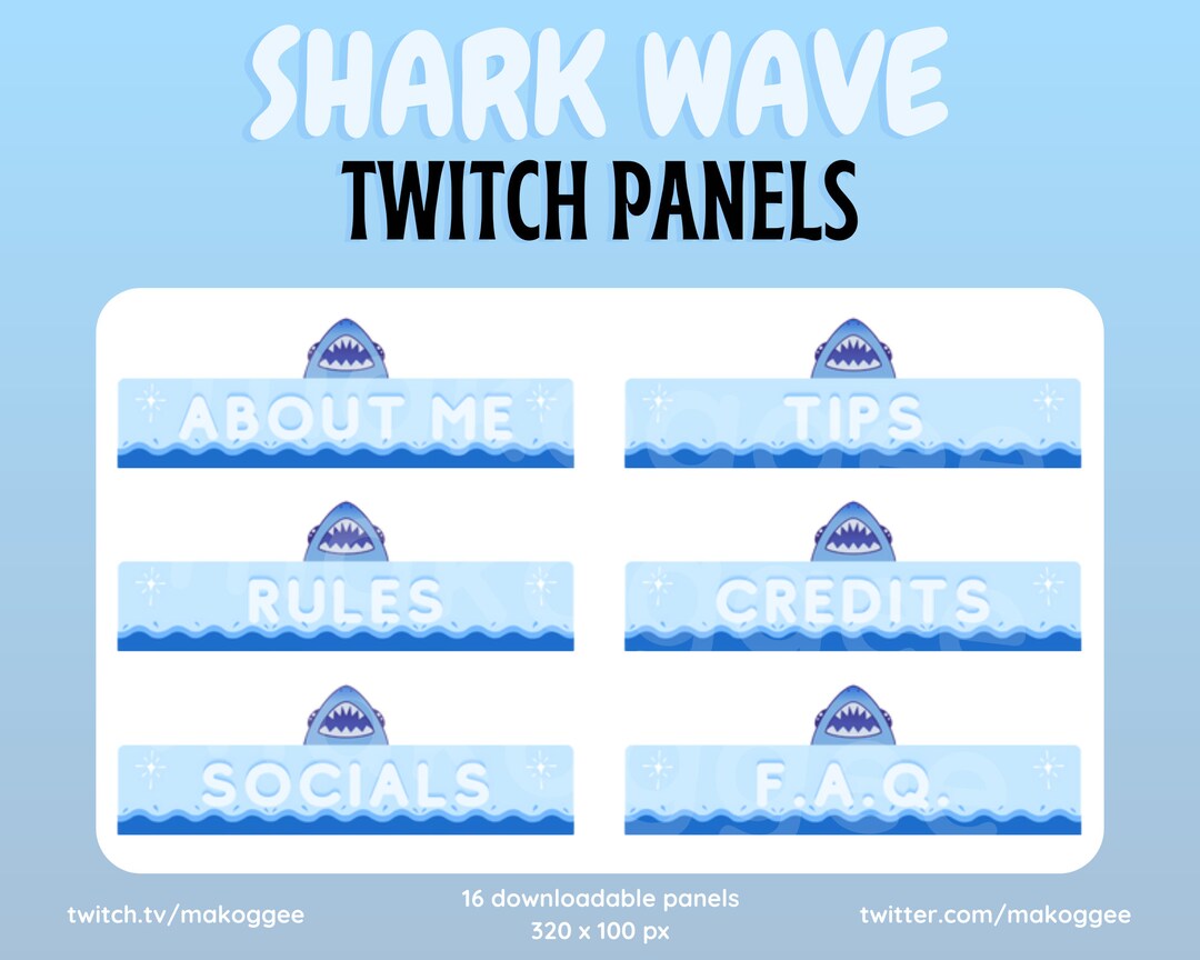Kawaii Chill Blue Shark Wave Art for Twitch Discord and Stream Panels ...
