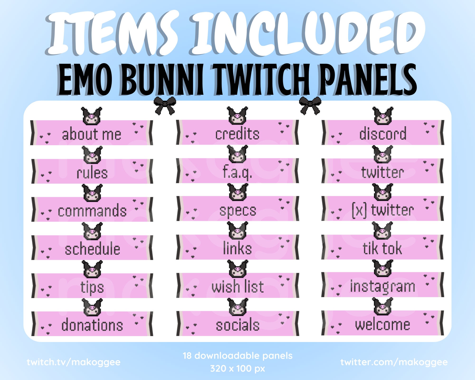 Kawaii Pixel Art Emo Bunni Twitch Discord and Stream Panels - Etsy