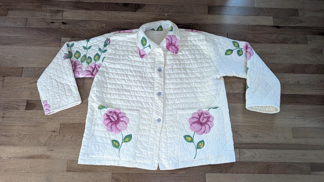 White Floral Quilt Coat, Quilt Coat Made From A Hand Stitched Quilt - Etsy
